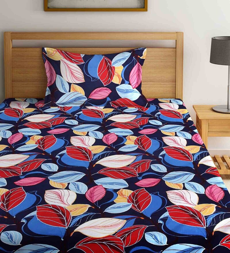 Buy Multicolor Floral 300 TC Cotton 1 Single Size Bedsheet With 1 ...