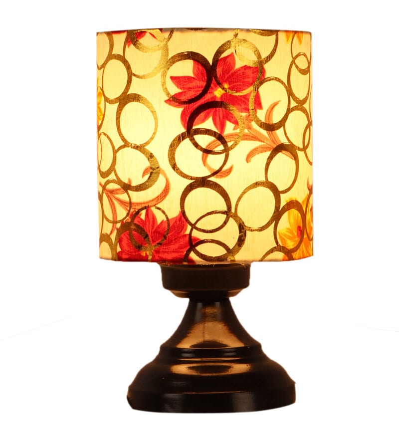 Buy Oval Multicolour Fabric Shade Night Lamp With Metal Base By Foziq ...