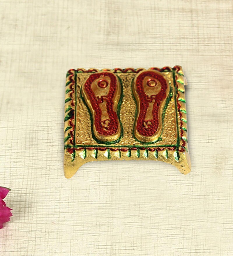 Buy Multicolor Aluminium Charan Paduka On A Metal Base Idol By ...