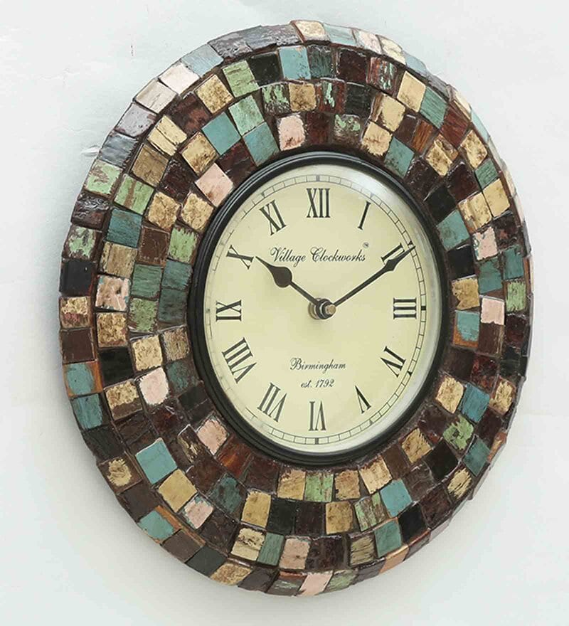Buy Multicolor Wood Analog Wall Clock by Nandani Wood Online ...