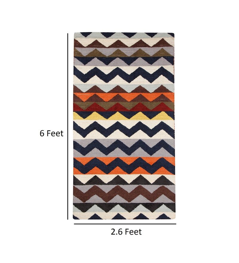 Buy Multicolor Wool Abstract 3 x 6 Feet Floor Runner by Imperial Knots ...