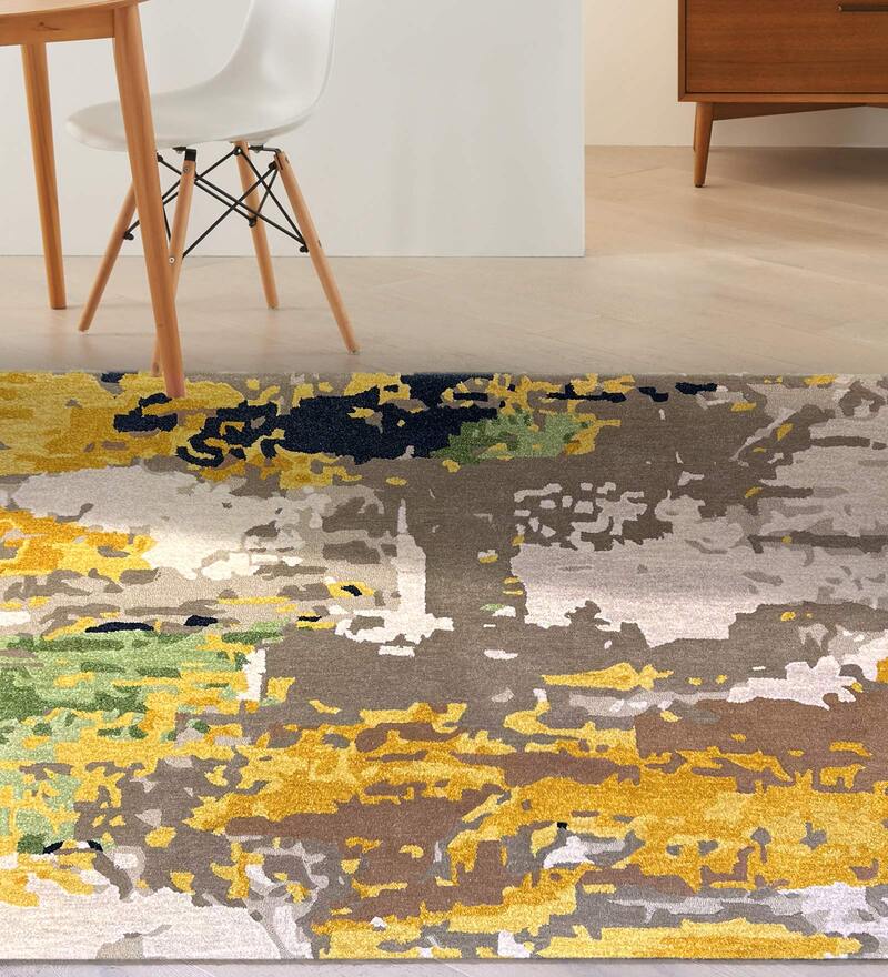 Buy Multicolor Wool Abstract 5 ft x 8 ft Hand Tufted Carpet by QAALEEN ...