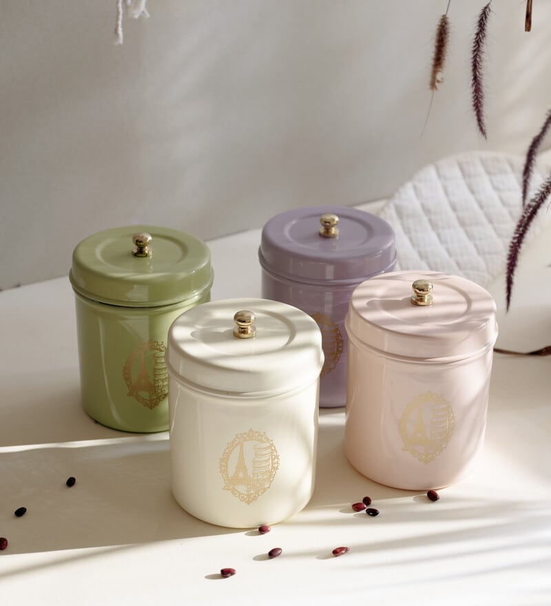 Buy Multicolor Finish Steel Storage Canisters Set of 4 By Living With ...