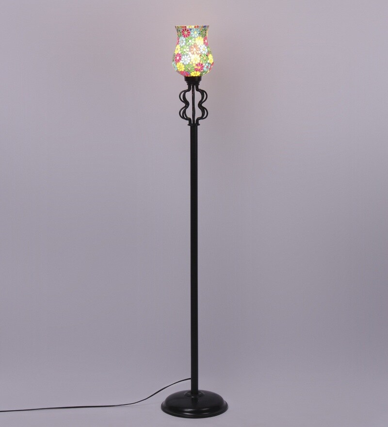 Buy Novara Multicolour Glass Shade Torchiere Floor Lamp With Iron Base ...