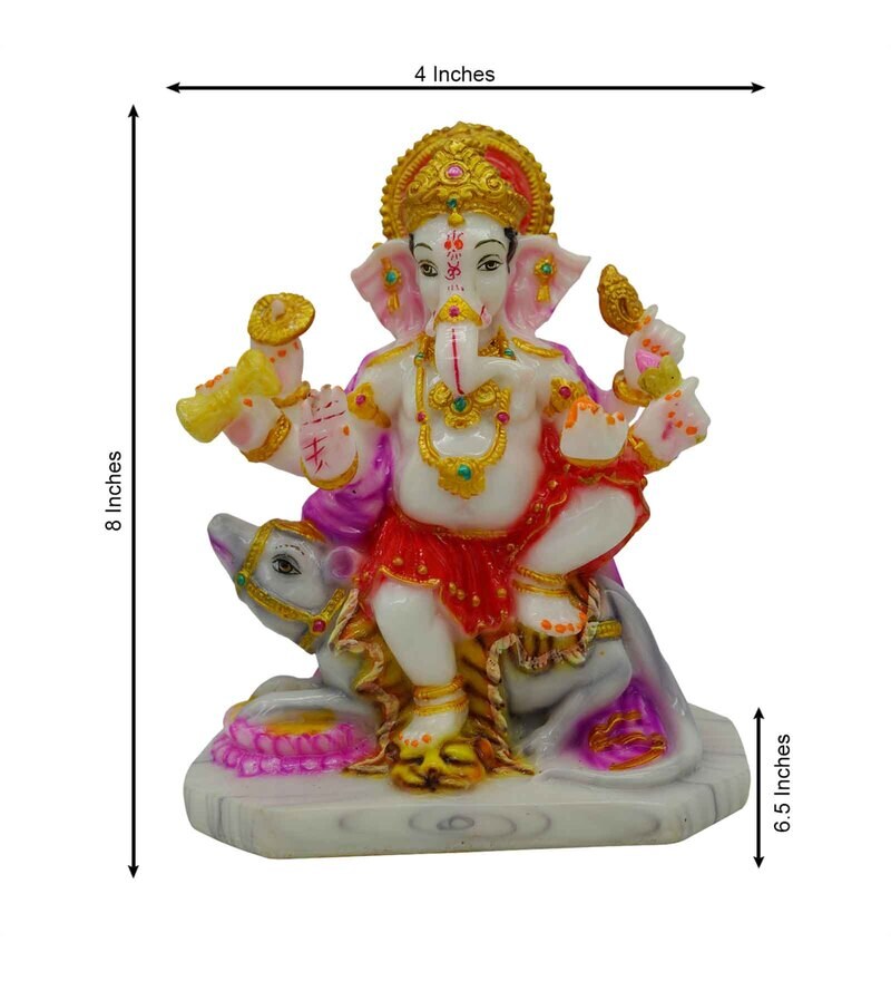 Buy Multicolour Marble Handpainted Lord Ganpati with Moshak Idol by ...