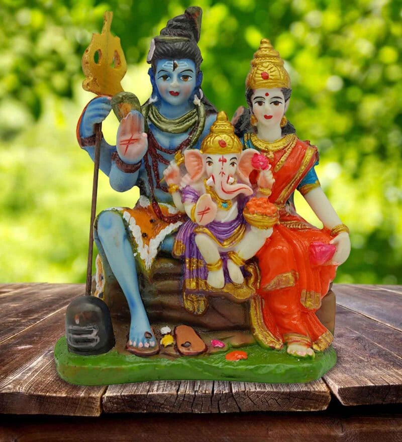 Buy Multicolour Marble Handpainted Shiva Family Idol by Gallery99 ...