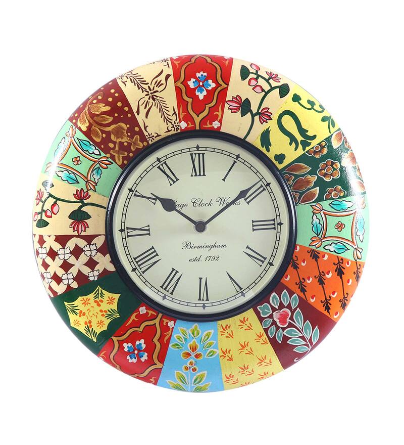 Buy Multicolour MDF Wall Clock by Aapno Rajasthan Online - Traditional ...