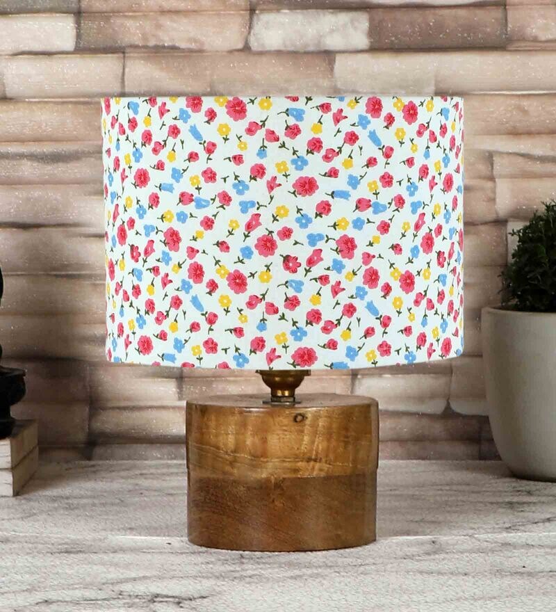 Buy Multicolour Shade Table Lamp With Wood Base By New Era Online ...