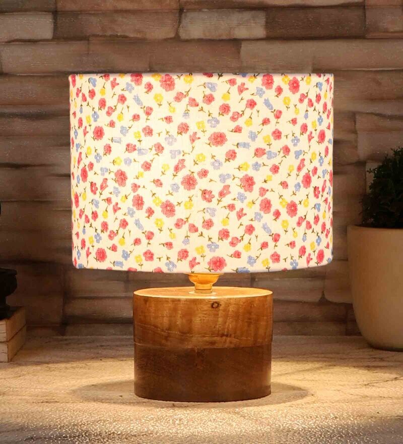 Buy Multicolour Shade Table Lamp With Wood Base By New Era Online ...