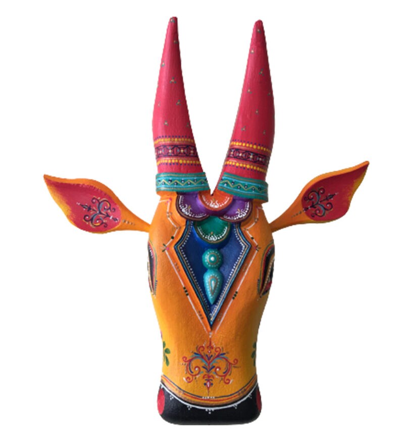 Buy Multicolour Handmade & Handpainted Wooden Pichwai Cow Head By ...