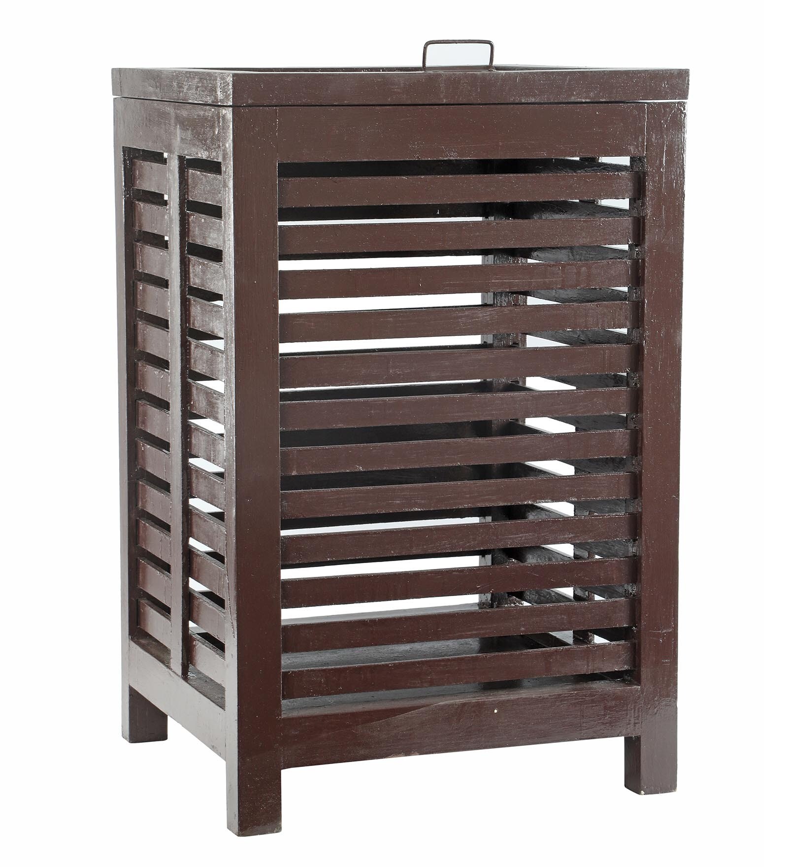 Buy MDF Brown Laundry Basket With Lid, 50 Ltr by My Gift Booth at 20% ...