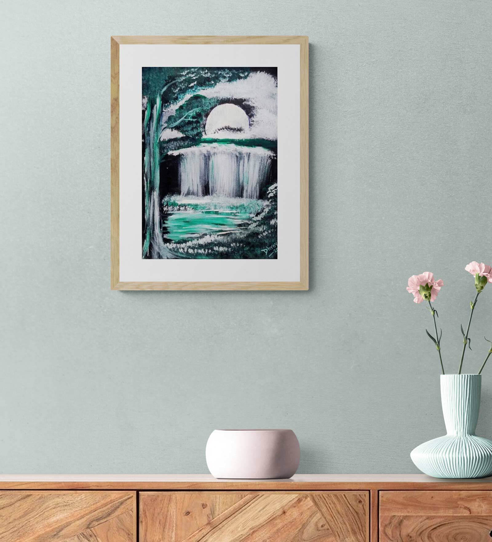 Buy Mystic Waterfall Handmade Acrylic On Unframed Canvas Painting at 10 ...