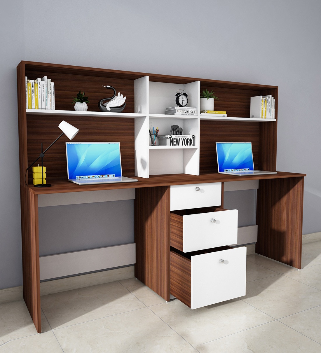 Buy Natsu Hutch Desk in Walnut And Frosty White Finish by Woodbuzz ...