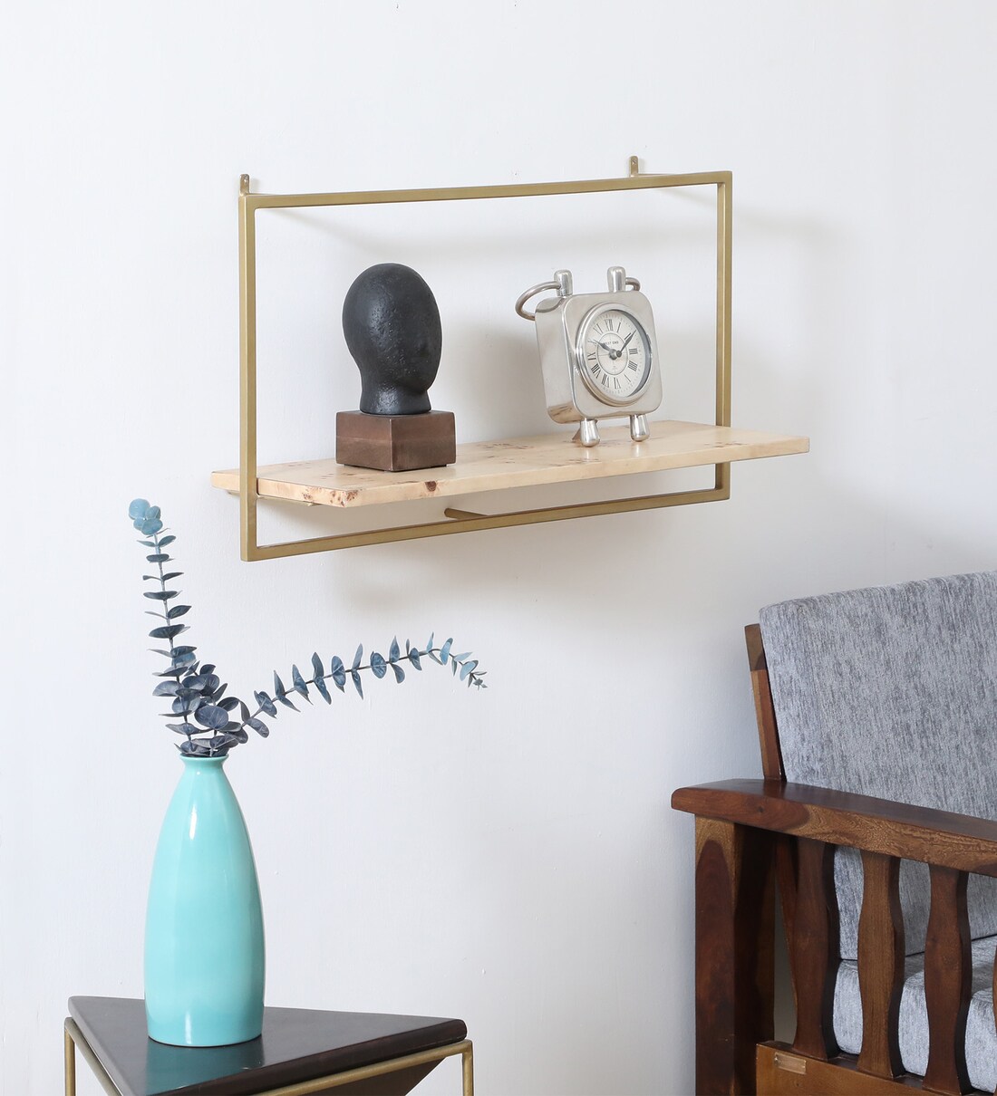 Buy Natural Finish Iron And Mango Wood Wall Shelf at 100% OFF by ...