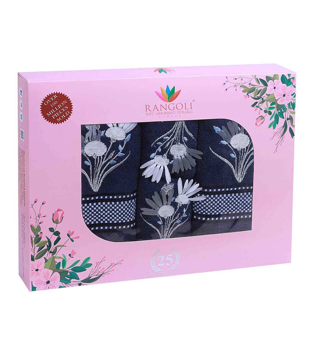 Buy Navy Blue 400 GSM Cotton 4 Pieces Towel Gift Set by Rangoli Online ...