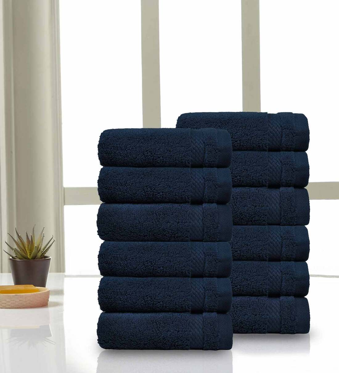 Buy Blue Solid 625 GSM Cotton Face Towels (Set of 12) by Trident at 51% ...