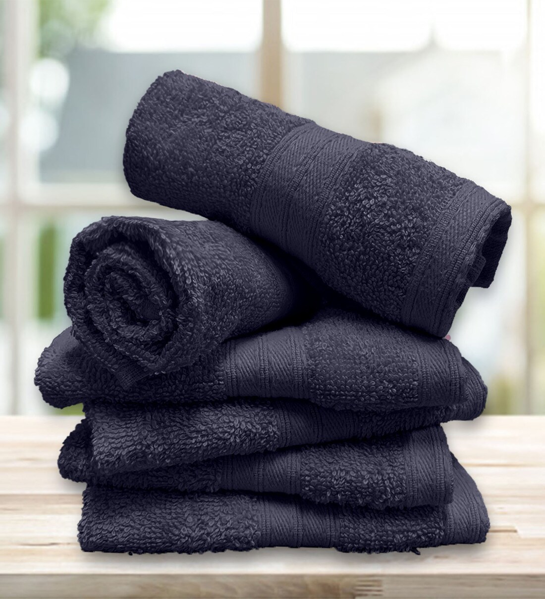Buy Navy Blue Cotton Solid 450 GSM Face Towel (Set of 6) at 56% OFF by ...