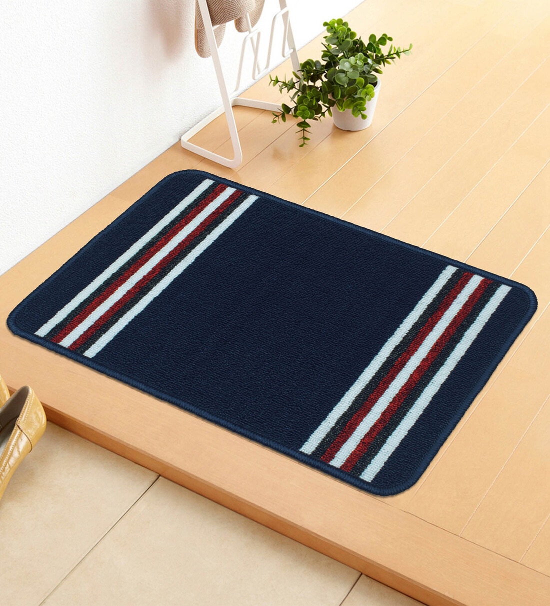 Buy Navy Blue Geometric Nylon 37x57 Inches Stain Resistant Door Mat at ...