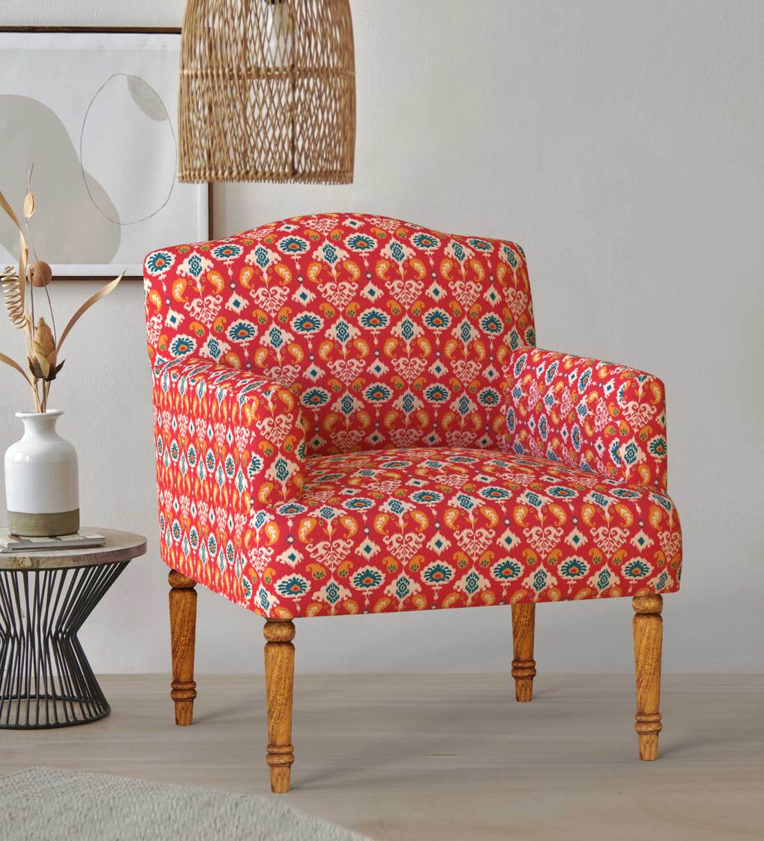 Buy Nawaab Arm Chair in Red Ikkat Print by Chumbak Online - Arm Chairs ...