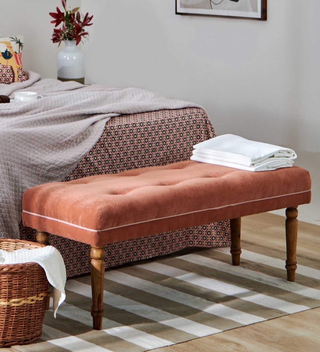 Buy Nawaab Bench in Tuffted Burnt Orange Colour by Chumbak Online ...
