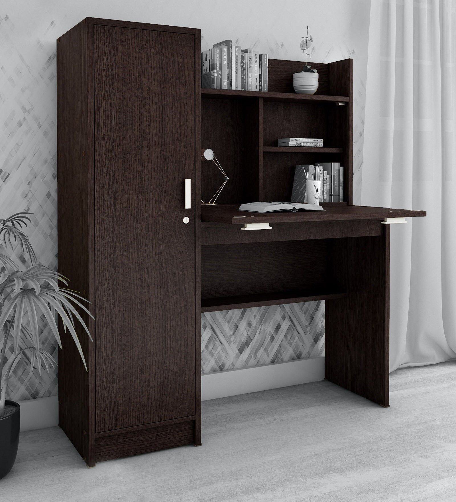 Buy Nakamura Hutch Desk in Dark Brown Finish Online - Hutch Desks ...