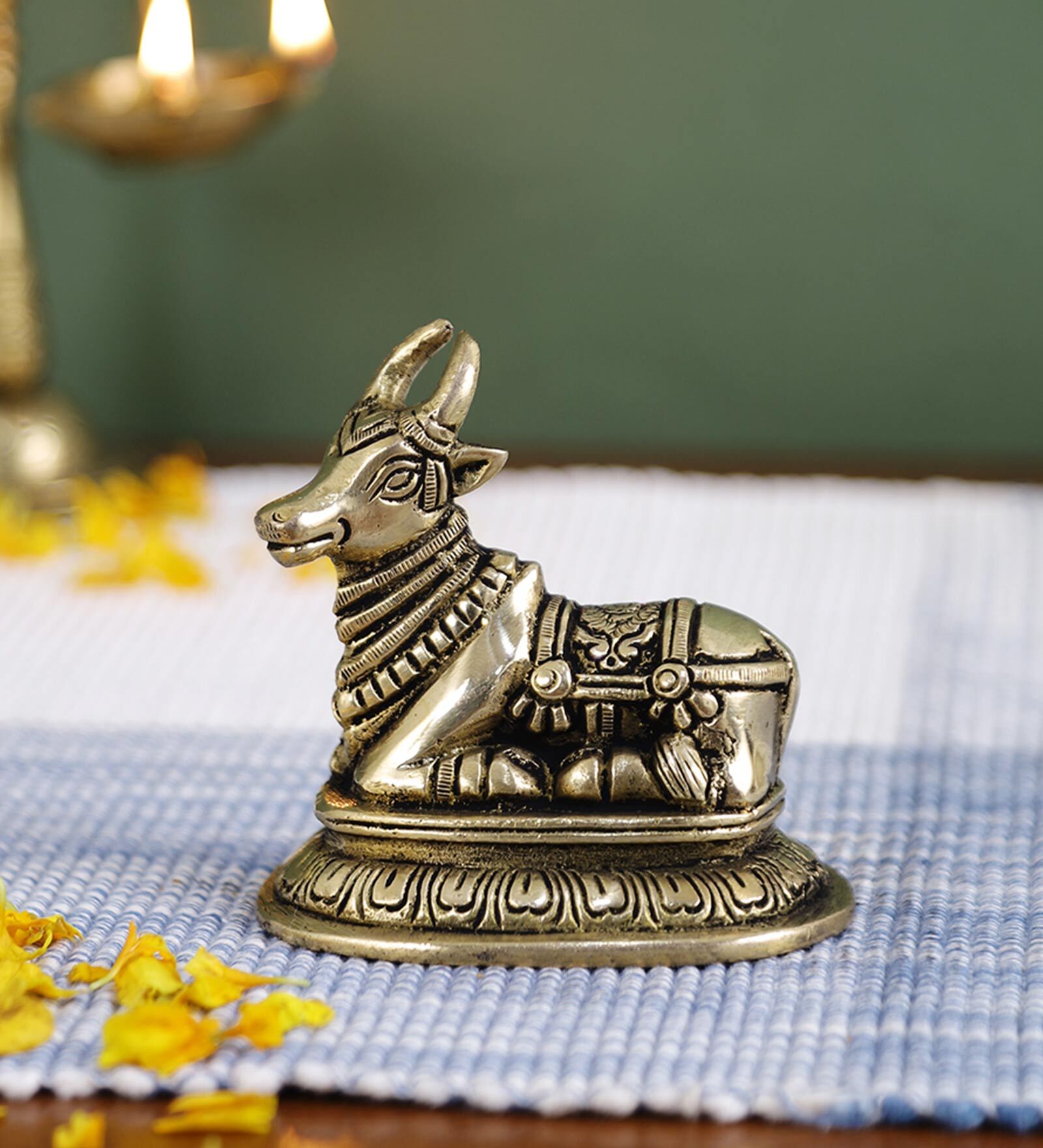 Buy Nandi Golden Brass Religious Idol at 33% OFF by Imli street | Pepperfry