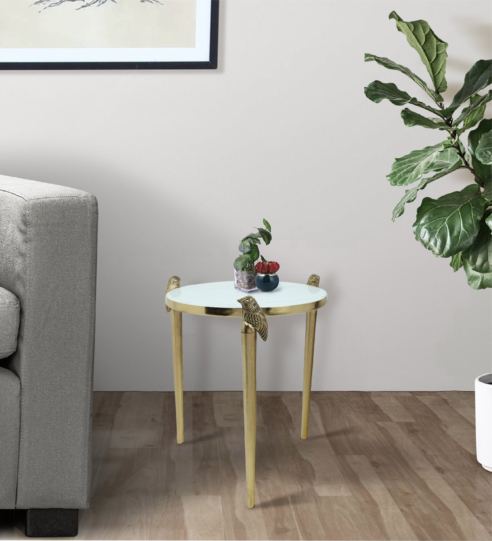 Buy Tsar Metal End Table In Gold & White Colour With Marble Top at 14% ...