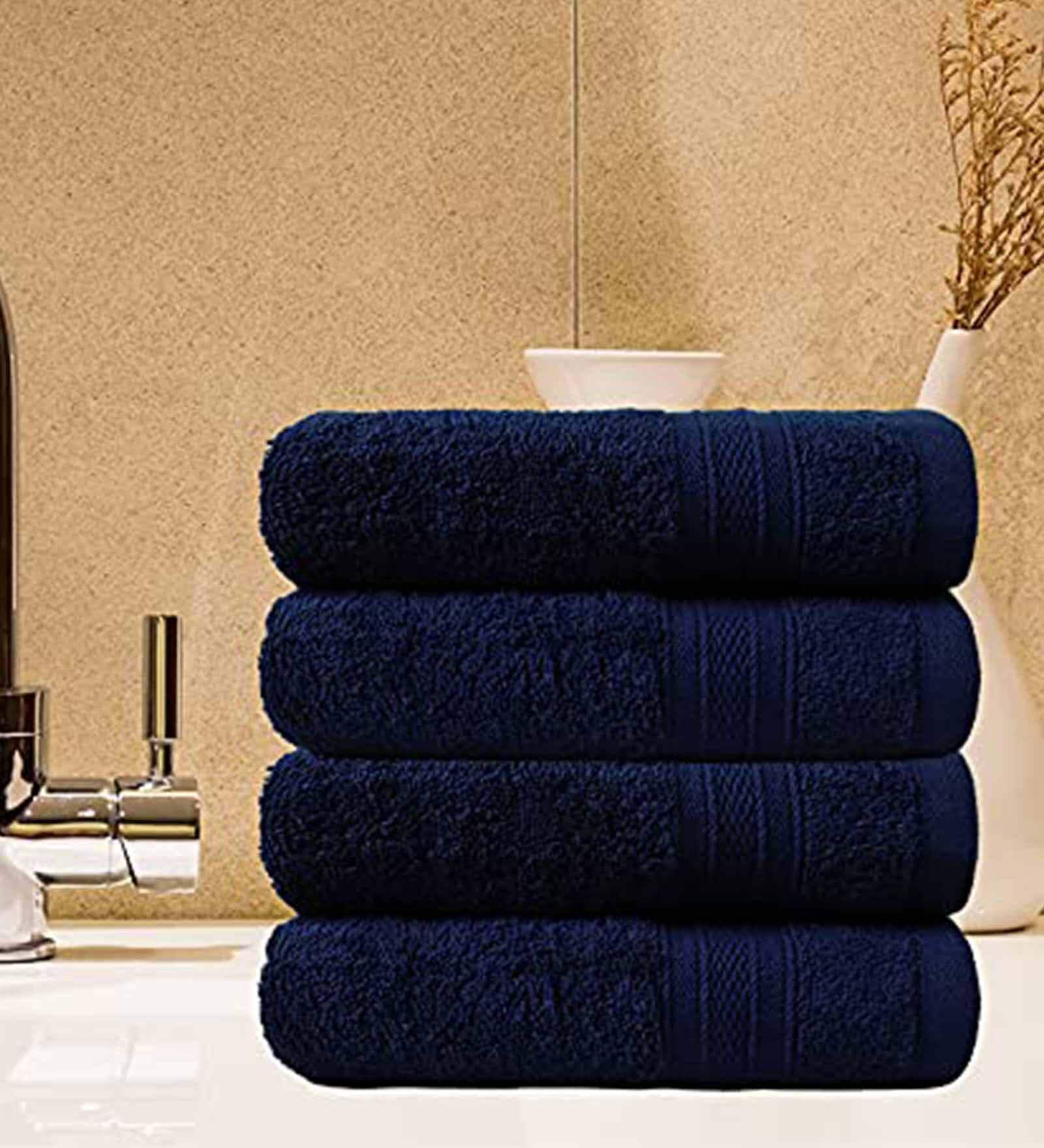 Buy Blue Solid 500 GSM Cotton Hand Towels (Set of 4) by Trident at 35% ...