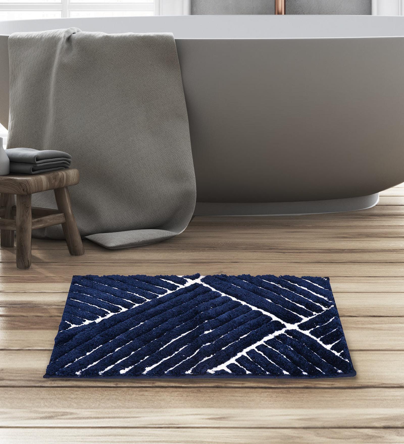 Buy Navy Blue Abstract Polyester 31x15 Inches AntiSkid Bath Mat at 40% ...