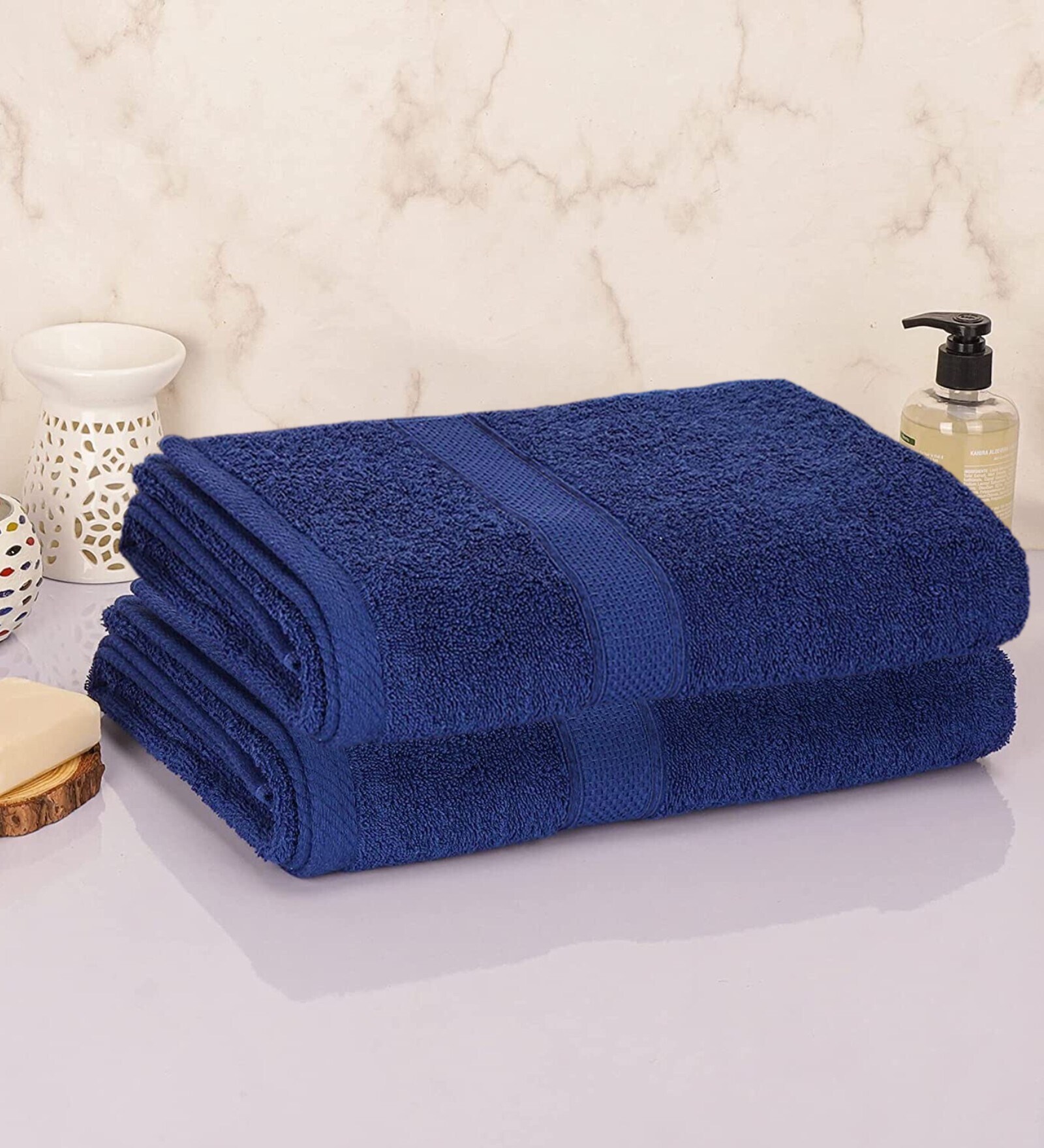 Buy Navy Blue Cotton Solid 330 GSM Bath Towels (Set of 2) at 24% OFF by ...