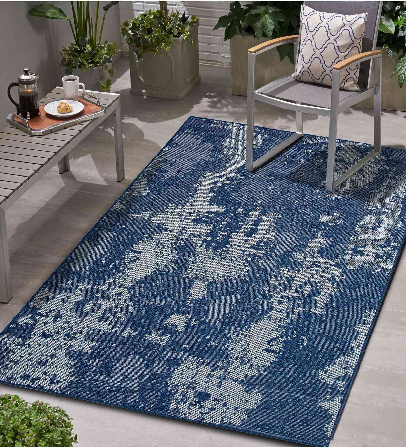 Buy Navy Blue Abstract Polypropylene 8 ft x 10 ft Machine Made Carpet ...