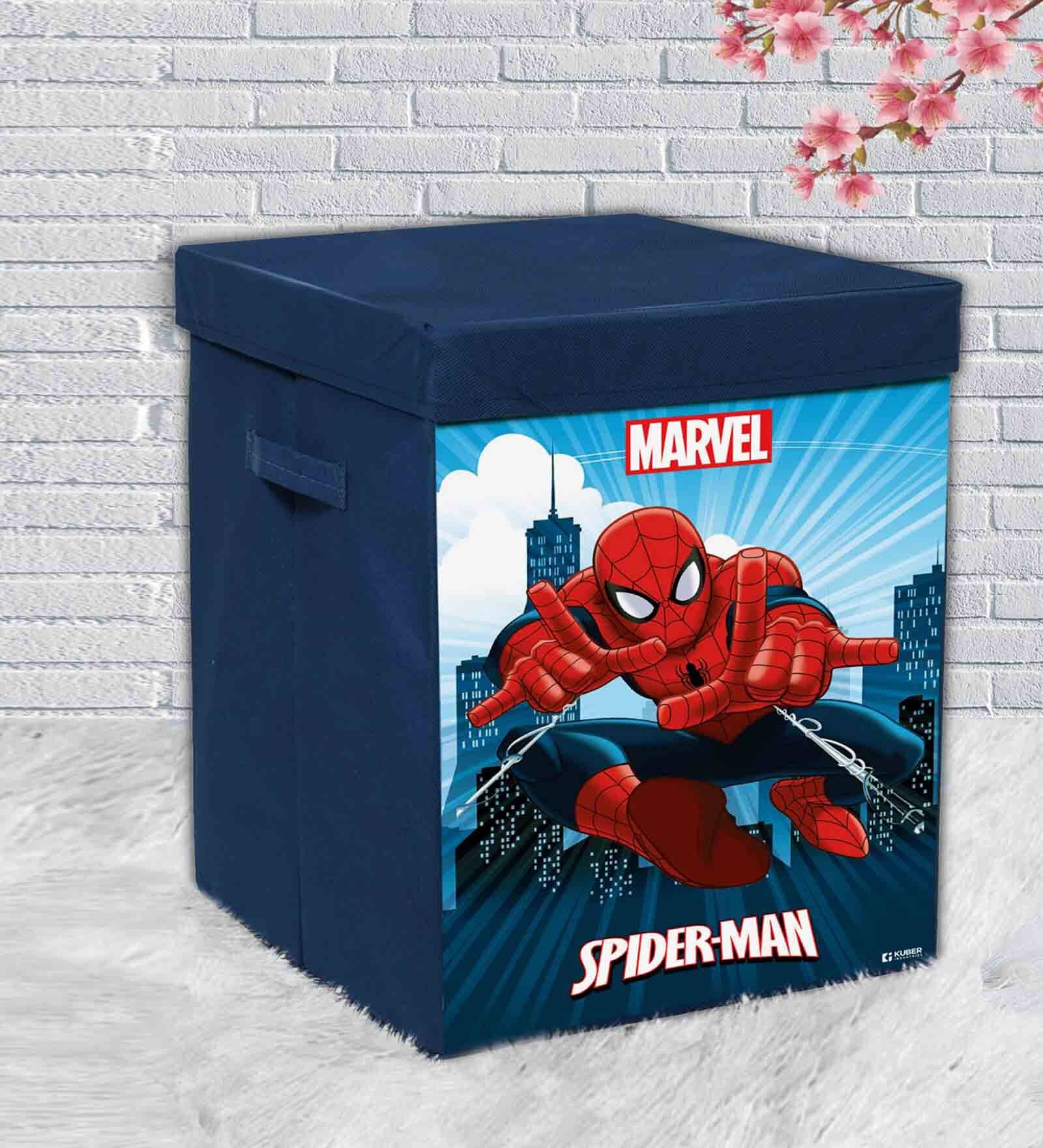 Buy Navy Blue Spider Man Non Woven Foldable 60 Litre Laundry Basket at ...