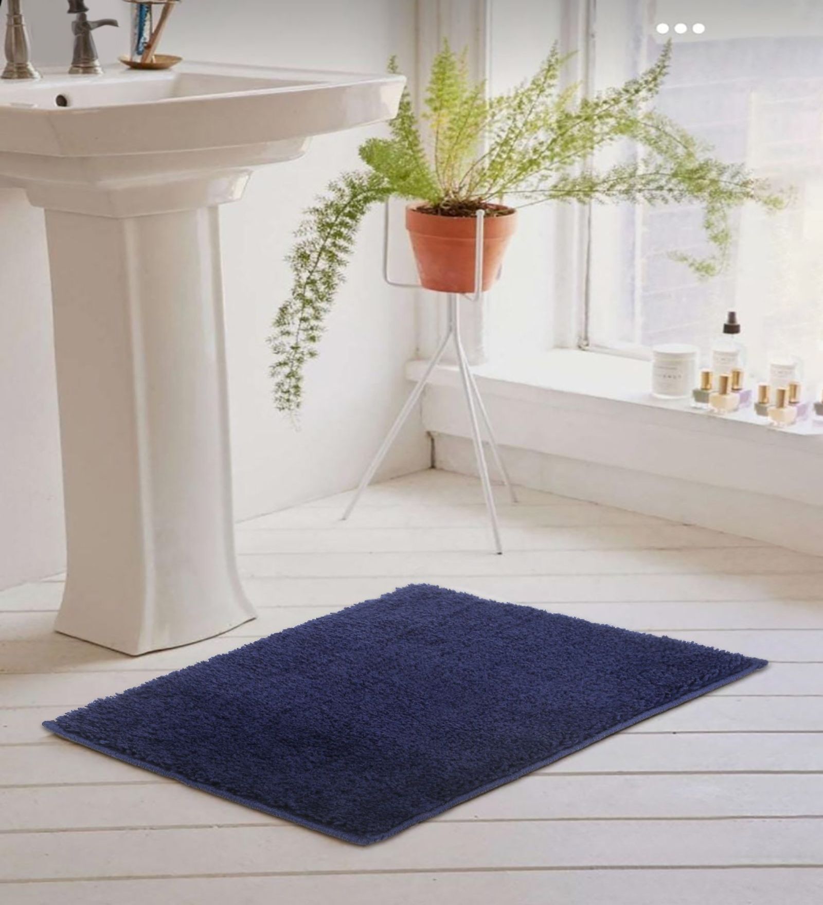 Buy Navy Blue Solid Polyester 24x16 Inches AntiSkid Bath Mat (1 Pc) at ...