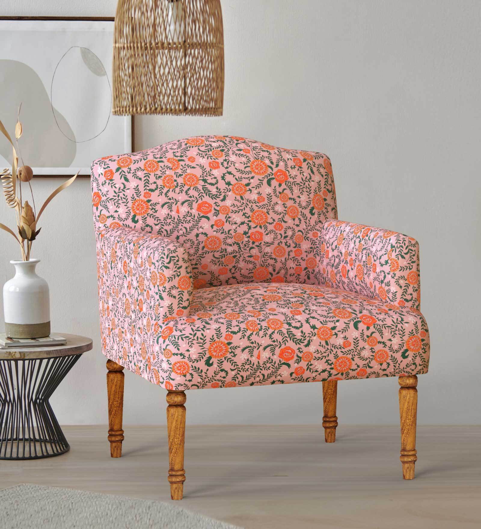Buy Nawaab Arm Chair in Earthy Florals Peach Print at 10% OFF by ...