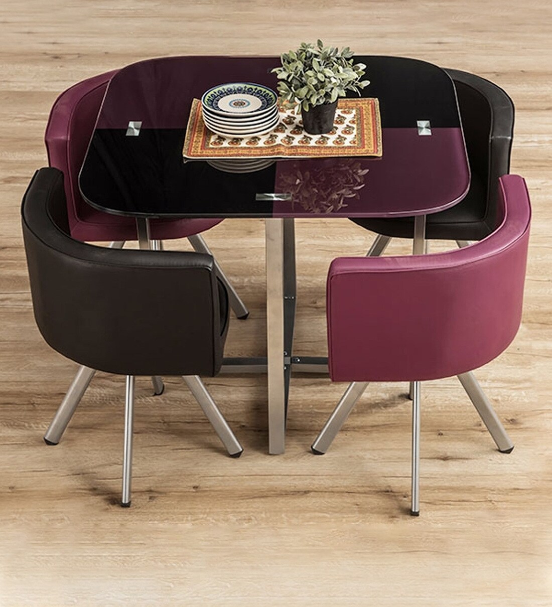 Buy Neon Metal 4 Seater Dining Set in Black& Purple Finish Online ...