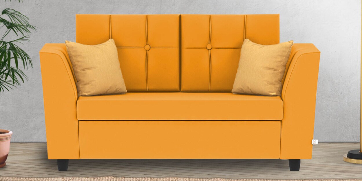 Buy Nestin Velvet 2 Seater Sofa In Saffron Yellow Colour at 34% OFF by ...