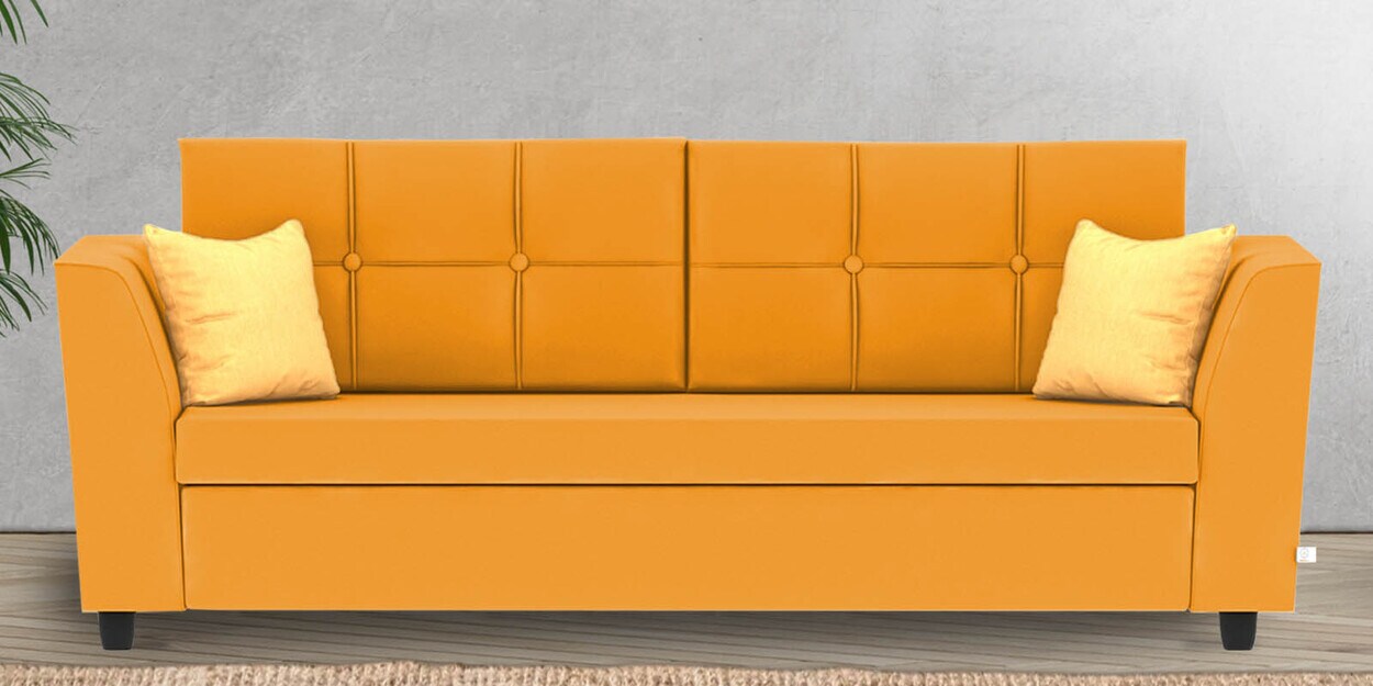 Buy Nestin Velvet 3 Seater Sofa In Saffron Yellow Colour at 45% OFF by ...