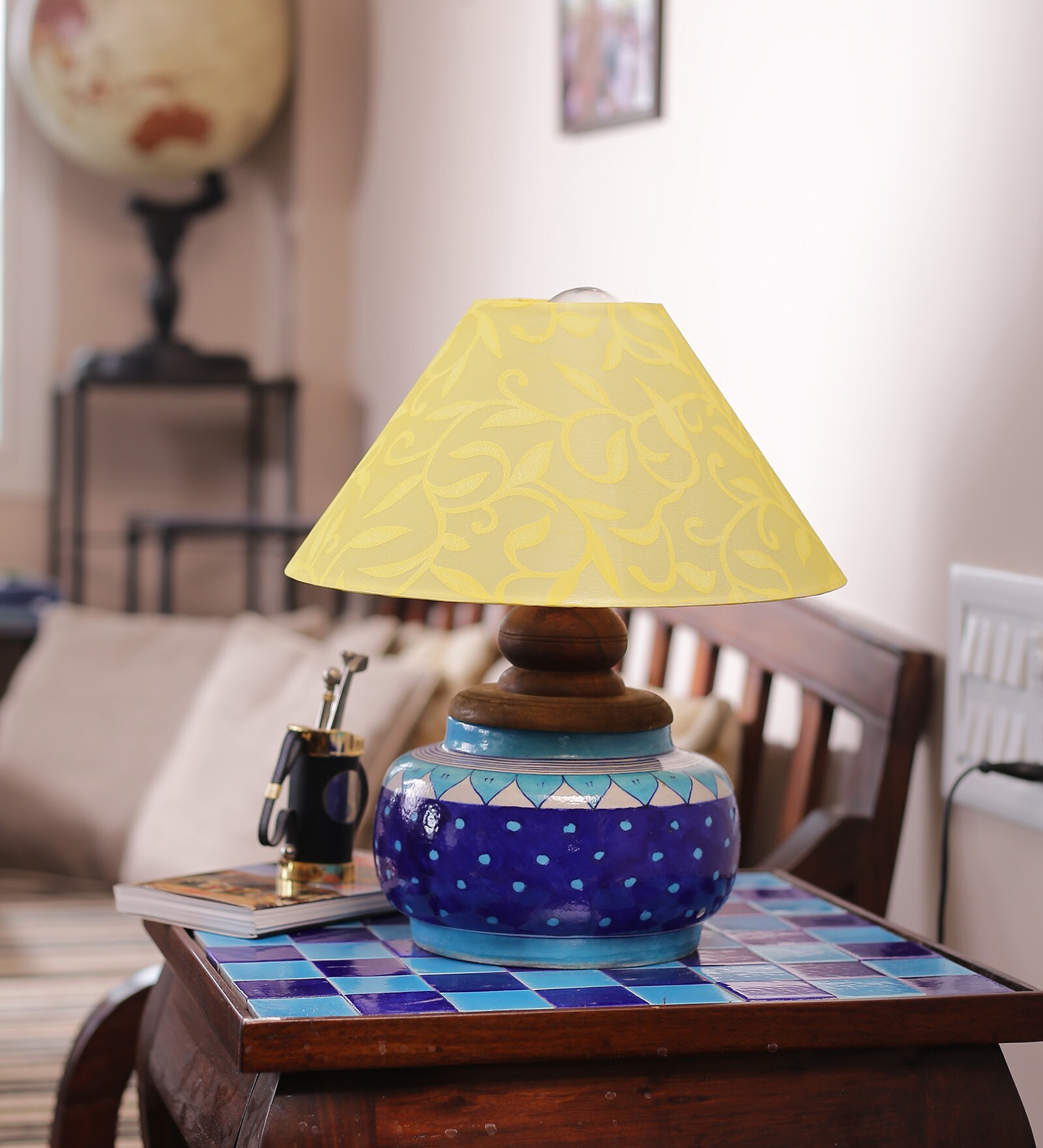 Buy Neerja Blue Pottery Deep Blue Ceramic Rose Bowl Lamp Base Online ...