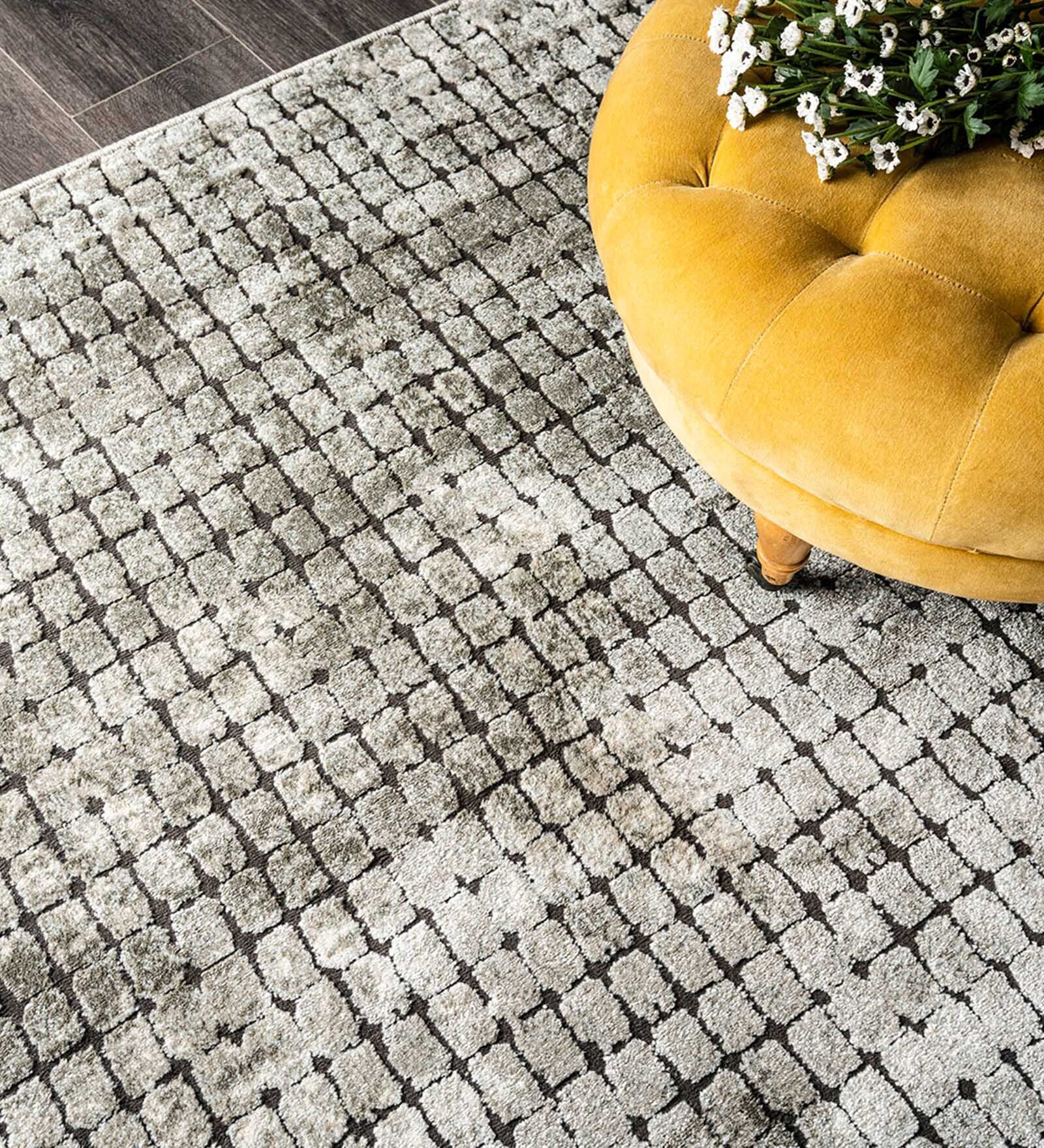 Buy Neutral Polyester Machine Made Textured Solids 4x6 Feet Carpet Rugs ...