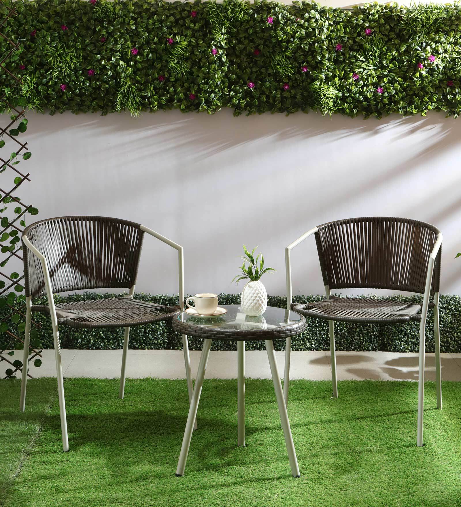 Buy Outdoor Wicker Table and Chair Set in Coffee Brown & Cream Finish ...