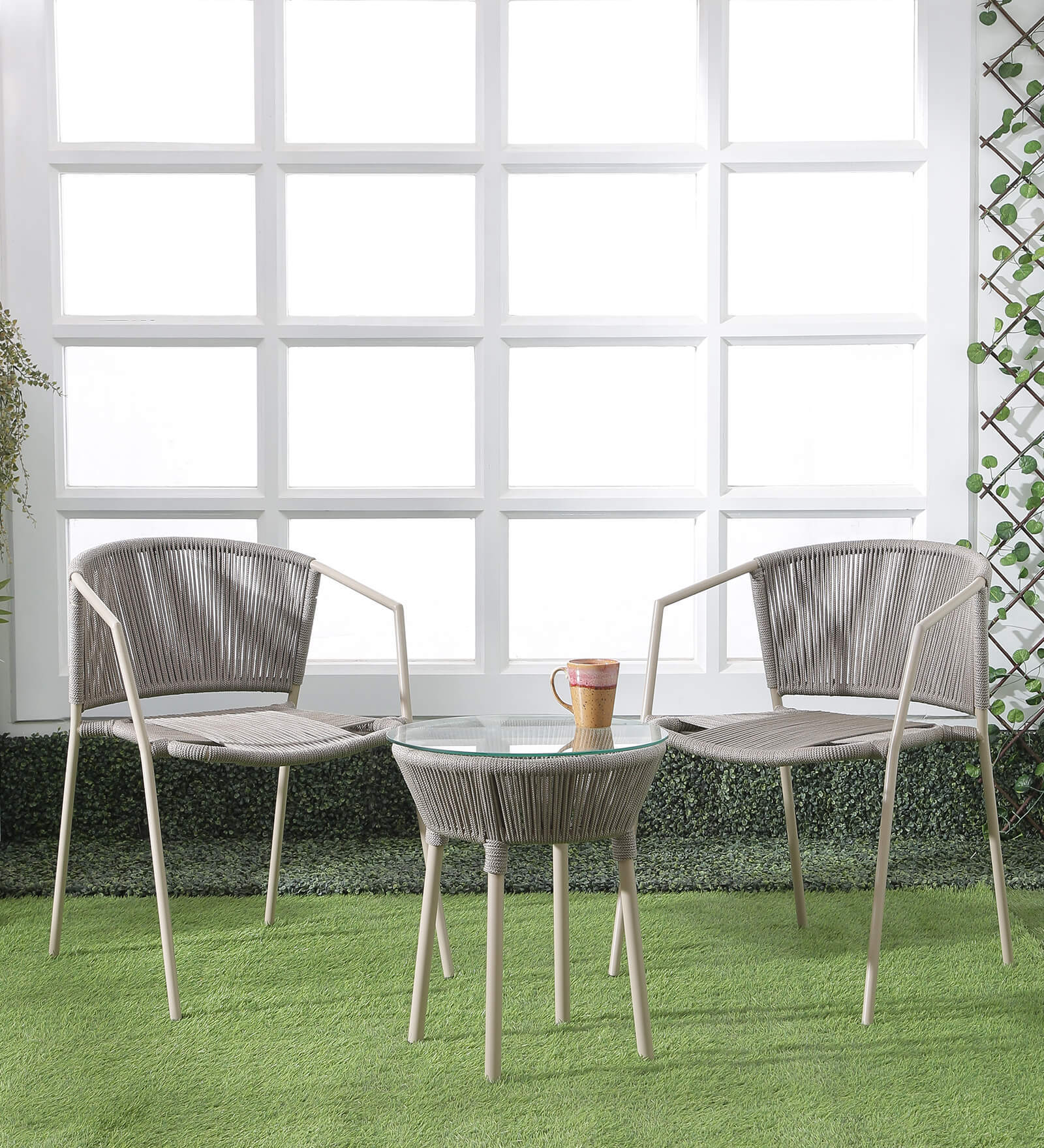 Buy New Steel & Braided Rope Table And Chair Sets In Cream Finish at 8% ...