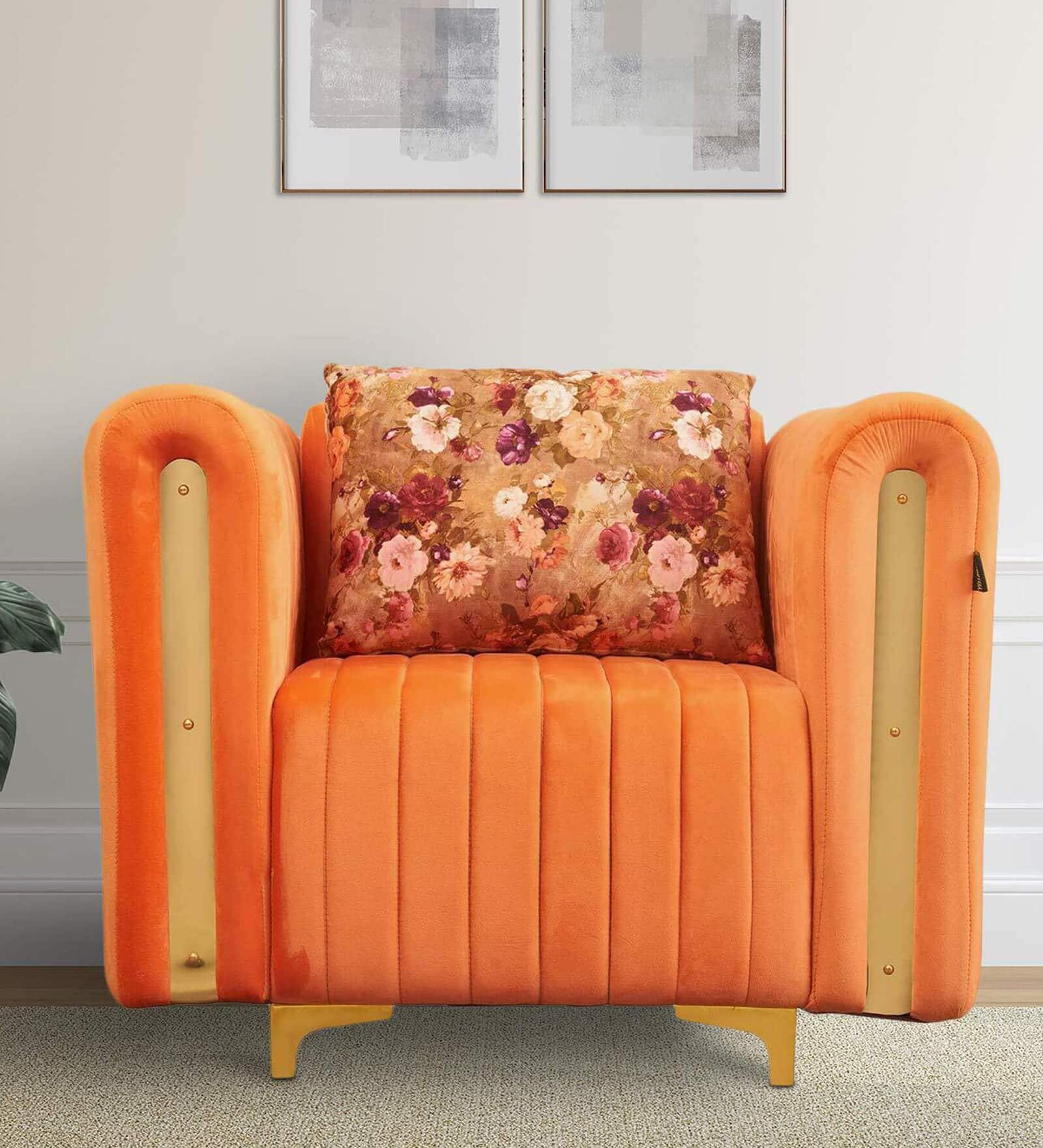 Buy Newbie Velvet 1 Seater Sofa in Orange Colour at 29% OFF by ...