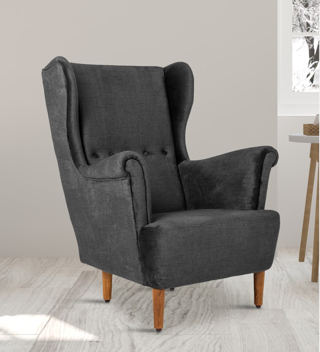 Buy Nicco Fabric Wing Chair In Reflection Charcoal grey Colour at 21% ...