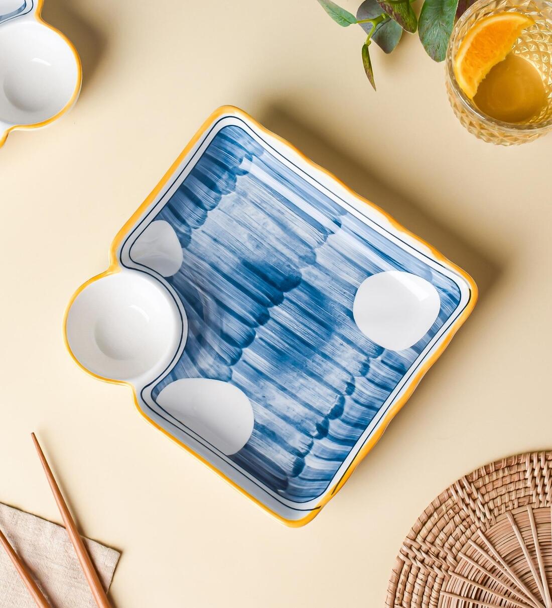 Buy Nitori- Polka Dot White & Blue Ceramic Appetizer Platter at 29% OFF ...
