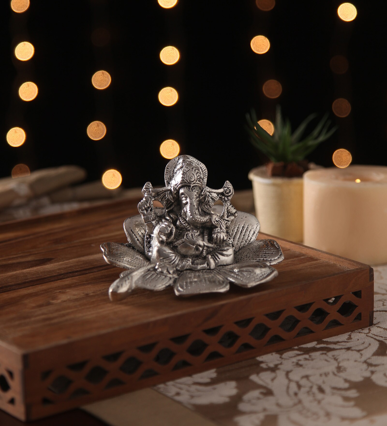 Buy Silver Metal & Glass Ganpati on Flower by Ni Decor Online ...