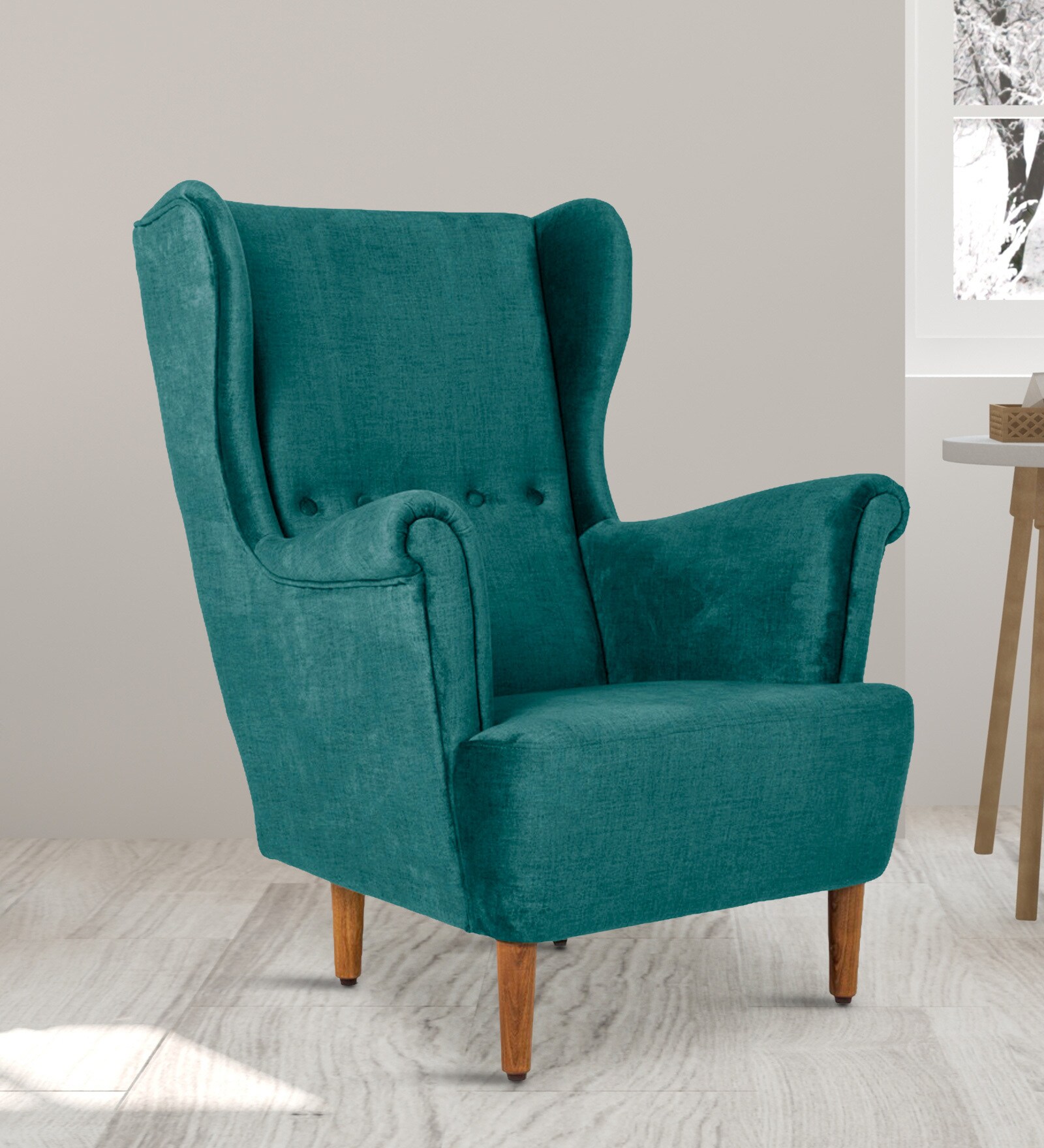 Buy Nicco Fabric Wing Chair In Reflection Aqua Blue Colour at 21% OFF ...