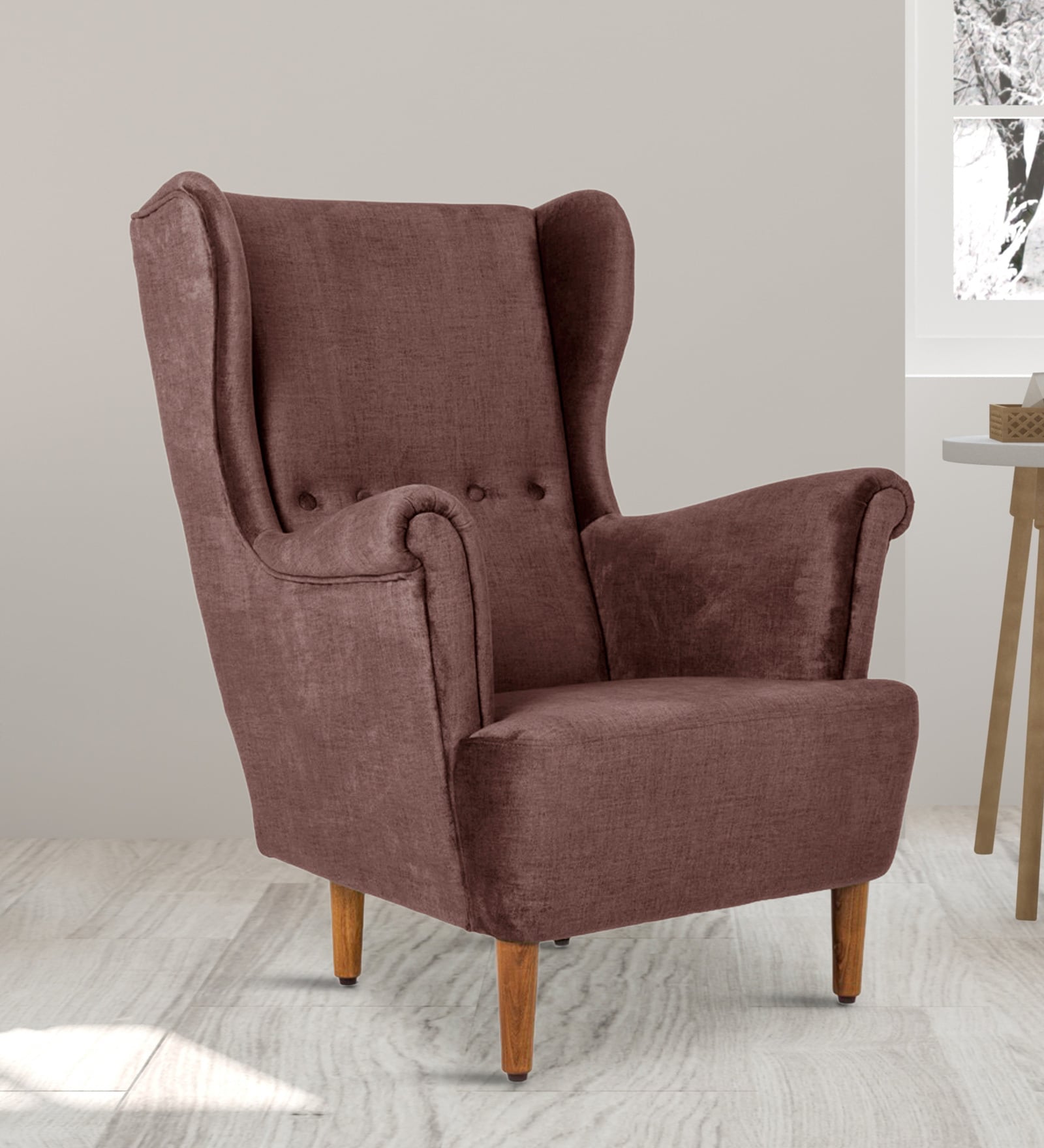Buy Nicco Fabric Wing Chair In Reflection Rose Brown Colour at 21% OFF ...