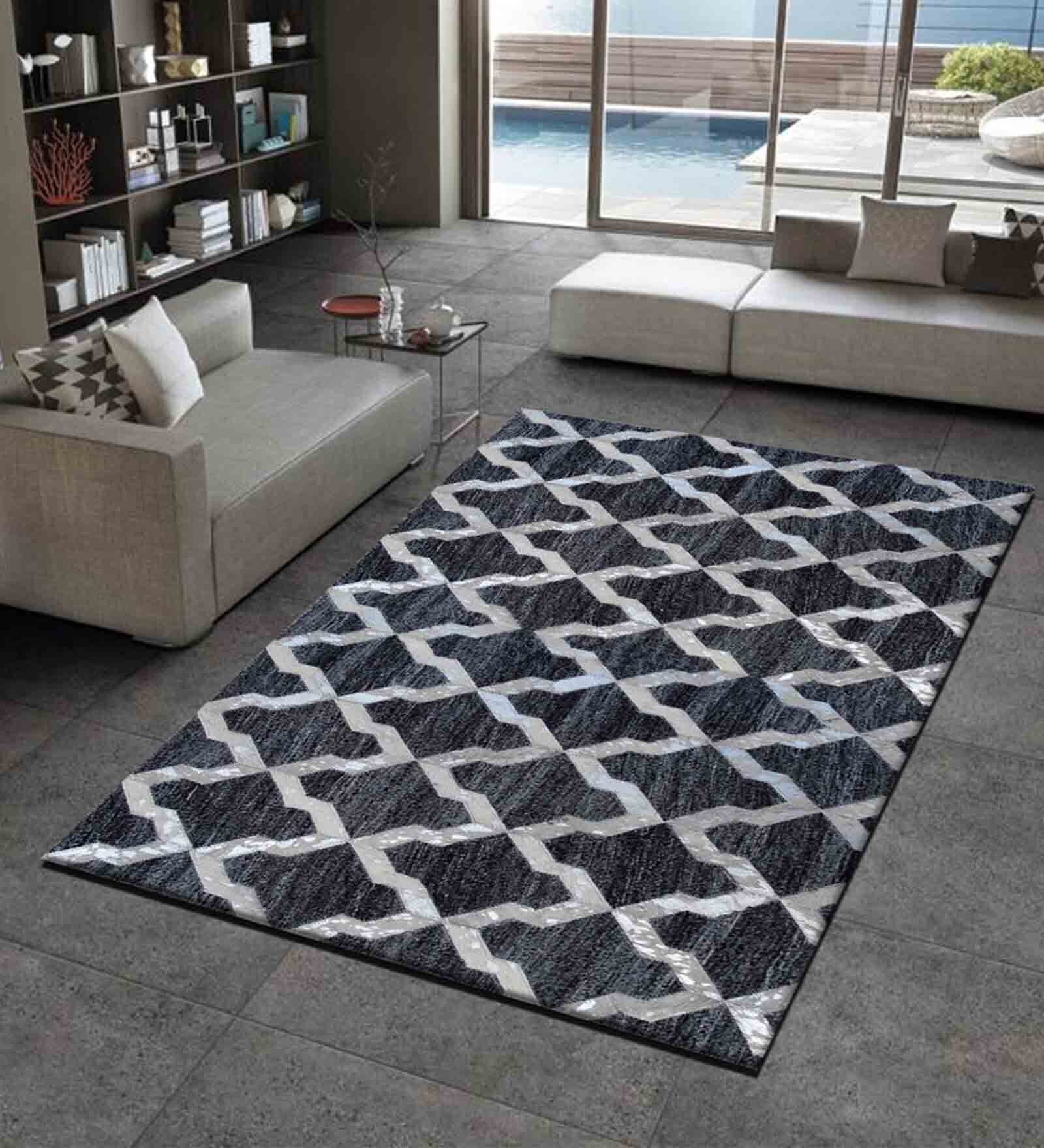 Buy Black Leather Geometrical 4 x 6 Feet Hand Woven Carpet by Dazzhome ...