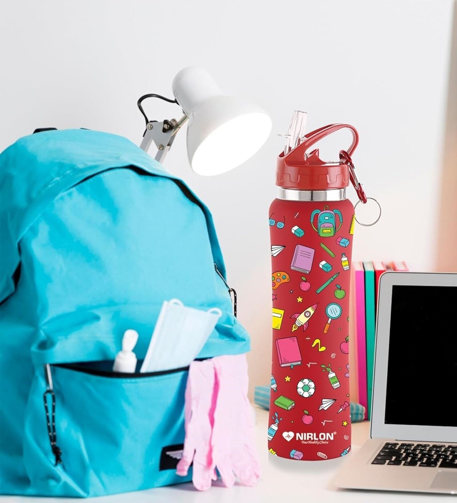 Buy Red 750ml Flip Bot Stainless Steel Rubber Finish Water Bottle with ...