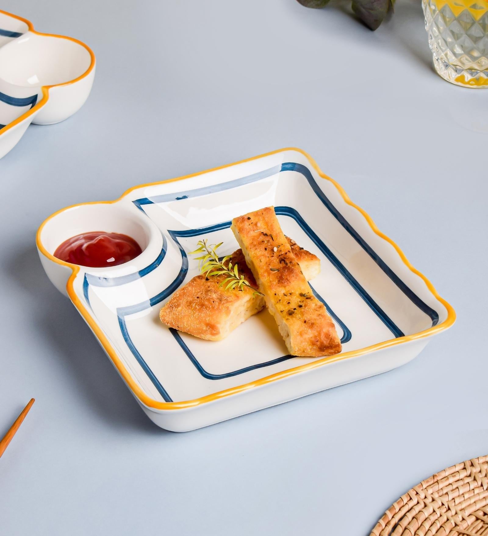 Buy Nitori- Squared White & Blue Ceramic Appetizer Platter at 29% OFF ...
